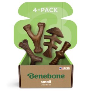 benebone small 4-pack dog chew toys for aggressive chewers, made in usa, 30lbs and under