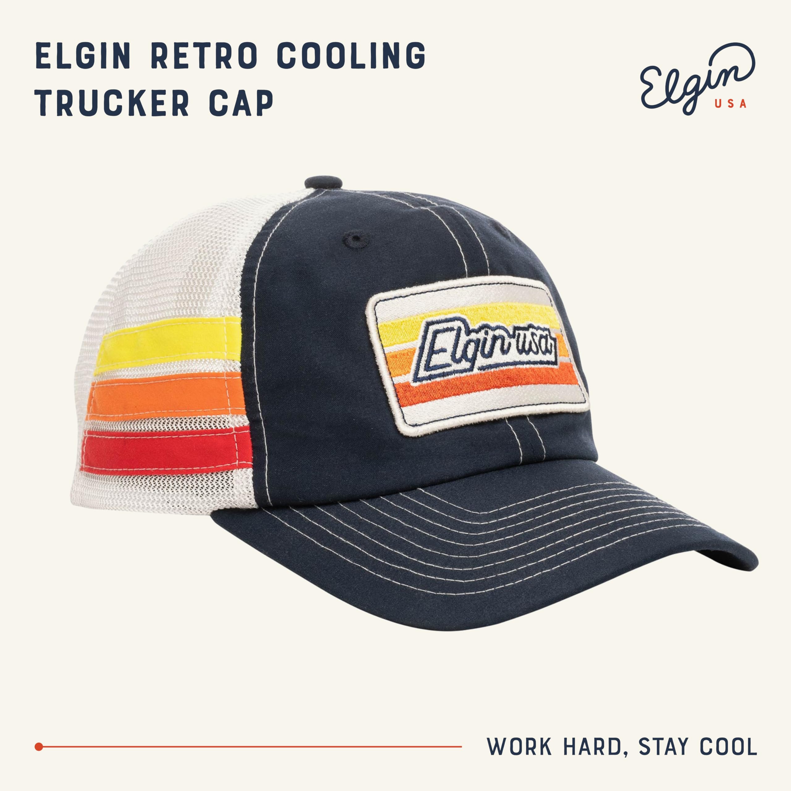 Elgin Cooling Trucker Hat with HydroSnap Fabric, Cools Instantly, Moisture Wicking, Men, Women, UPF 50+ Protection, Cap for Hot Weather (Retro)