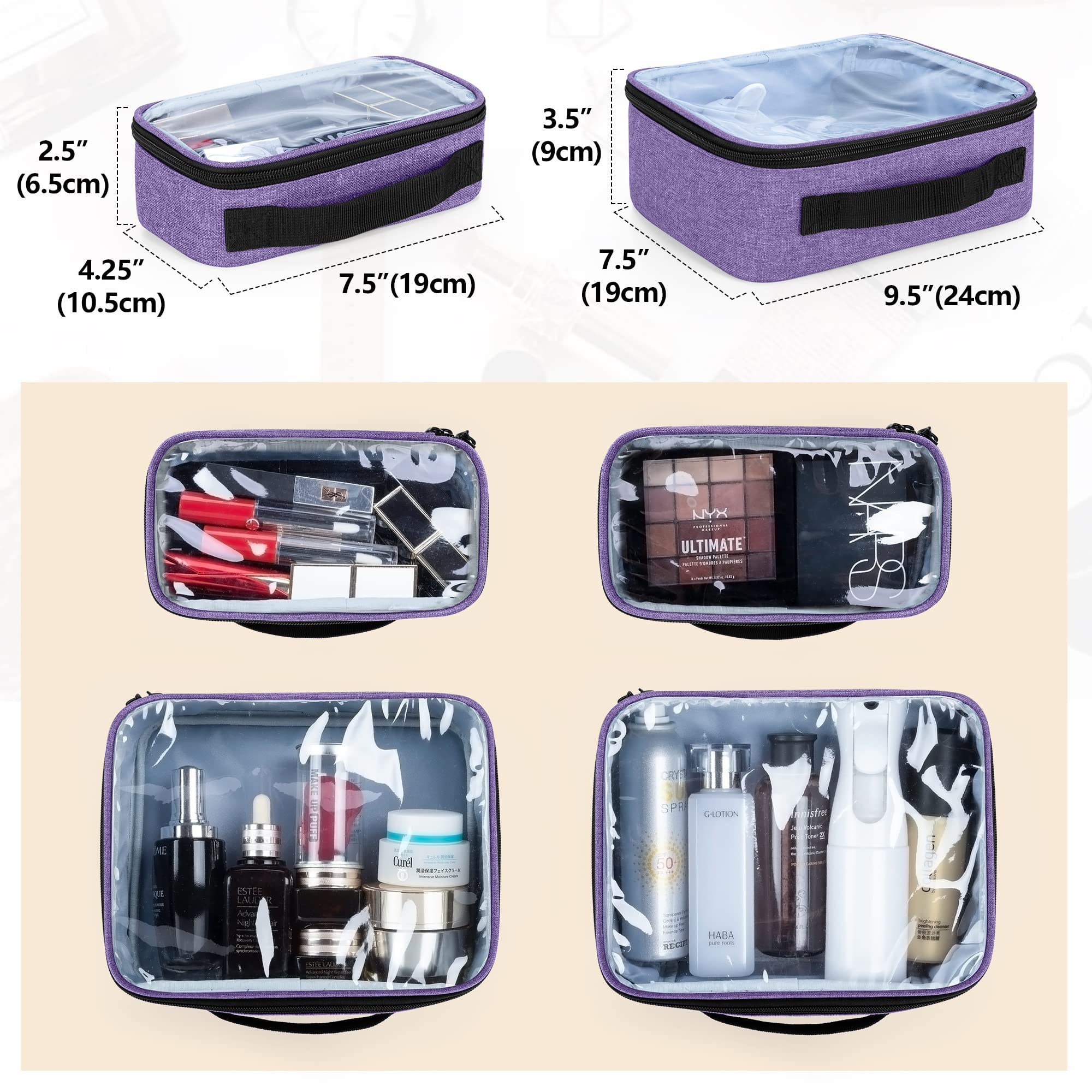 BAFASO Makeup Bag Cosmetic Bag with 4 Inner Removable Pouches, Multifunctional Travel Makeup Case (Patent Pending), Purple