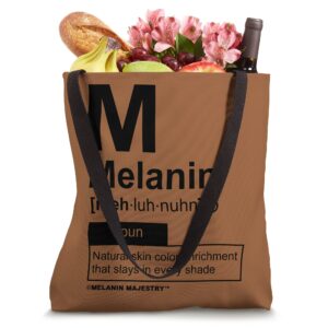 Funny Melanin Definition, Black Girl, African American Woman Tote Bag