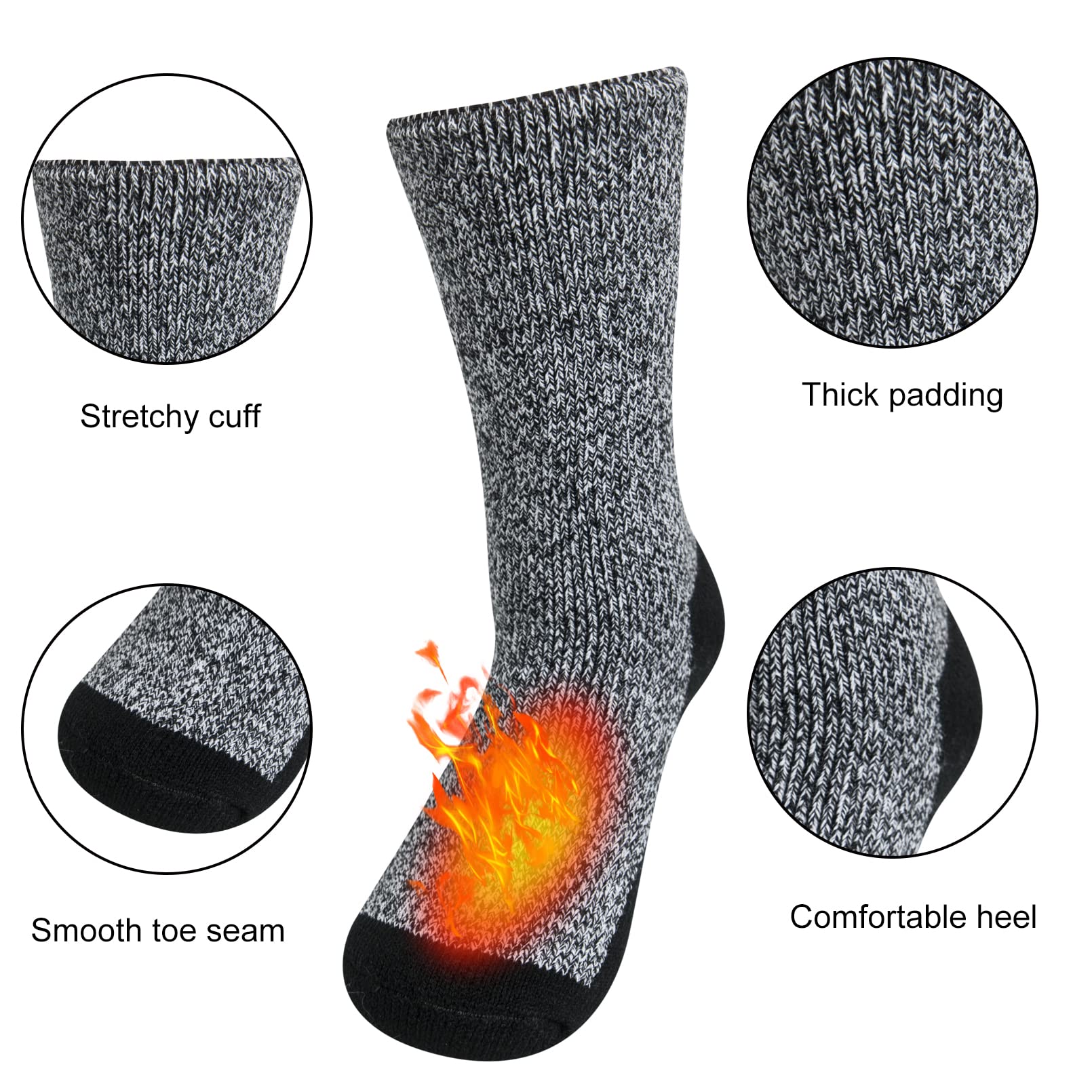 Thermal Socks for Men, Winter Warm Socks Womens for Cold Weather, Outdoor Sports,R-Concrete Grey