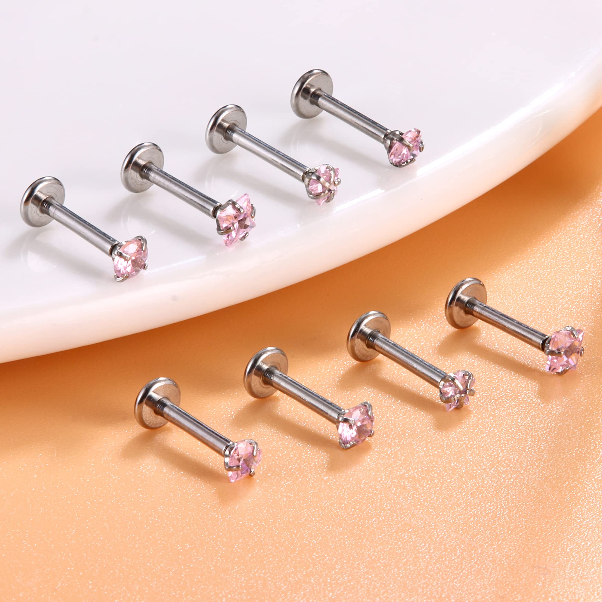 Drperfect 16G Internally Threaded Labret Stud Lip Rings Medusa Monroe Piercing 316L Stainless Steel CZ Cartilage Tragus Piercing Jewelry Forward Helix Earrings Nose Piercing 6mm 8mm 10mm