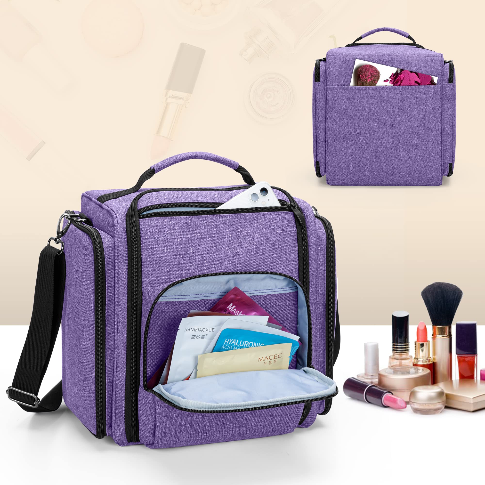 BAFASO Makeup Bag Cosmetic Bag with 4 Inner Removable Pouches, Multifunctional Travel Makeup Case (Patent Pending), Purple