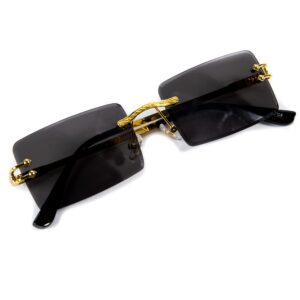 Street Knitted Men's Vintage Rimless Gold Frame Black Tint Retro Rectangular Sunglasses