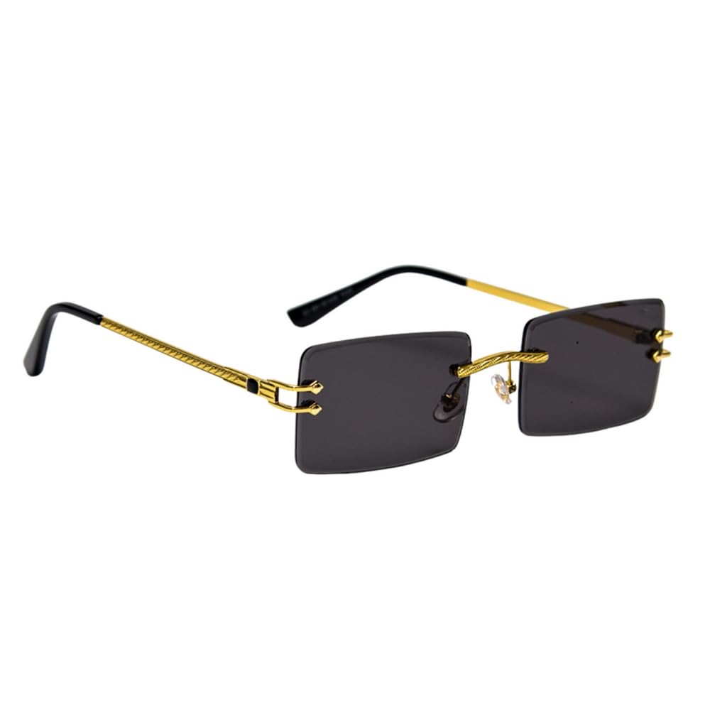 Street Knitted Men's Vintage Rimless Gold Frame Black Tint Retro Rectangular Sunglasses