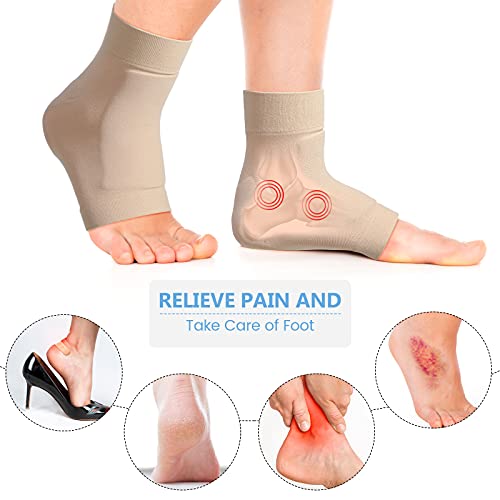 Nuanchu 2 Pairs lace Bite Gel Pads Ice Skating Padded Protection Socks Malleolar Sleeves Protection of Front Foot Shin Achilles Tendon Heel Protector Compression Padded Socks Elastic Pad Sleeve