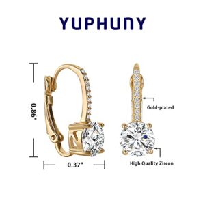 Ladies 1 Carat Diamond Pendant Earrings 18K Gold Plated Cubic Zirconia Hanging Lever Bridal Earrings Girls and Women's Fashion Jewelry (gold)