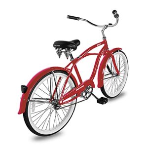 MICARGI Tahiti Single Speed 26 Inch Men's Beach Cruiser Bike Hi-Ten Steel Frame City Bike Classic Road Outdoor Bicycle (26" - Red)