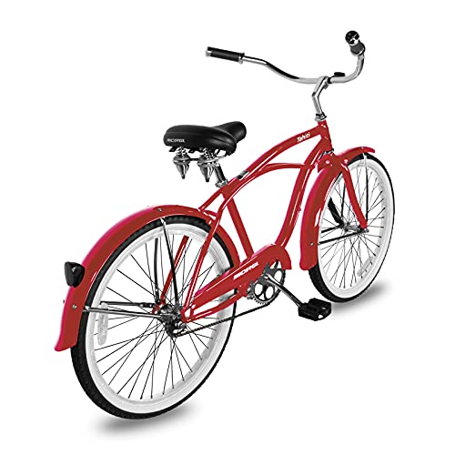 MICARGI Tahiti Single Speed 26 Inch Men's Beach Cruiser Bike Hi-Ten Steel Frame City Bike Classic Road Outdoor Bicycle (26" - Red)