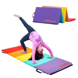 flybar tumbling mat – gymnastics mat, easy to clean gym mat, sturdy, foldable tumbling mat for kids, padded, lightweight, portable, carrying handle, gymnastics equipment for activity play, original