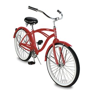 MICARGI Tahiti Single Speed 26 Inch Men's Beach Cruiser Bike Hi-Ten Steel Frame City Bike Classic Road Outdoor Bicycle (26" - Red)