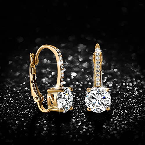 Ladies 1 Carat Diamond Pendant Earrings 18K Gold Plated Cubic Zirconia Hanging Lever Bridal Earrings Girls and Women's Fashion Jewelry (gold)