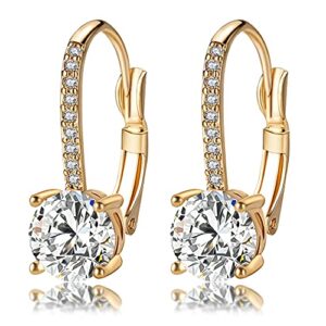 ladies 1 carat diamond pendant earrings 18k gold plated cubic zirconia hanging lever bridal earrings girls and women's fashion jewelry (gold)