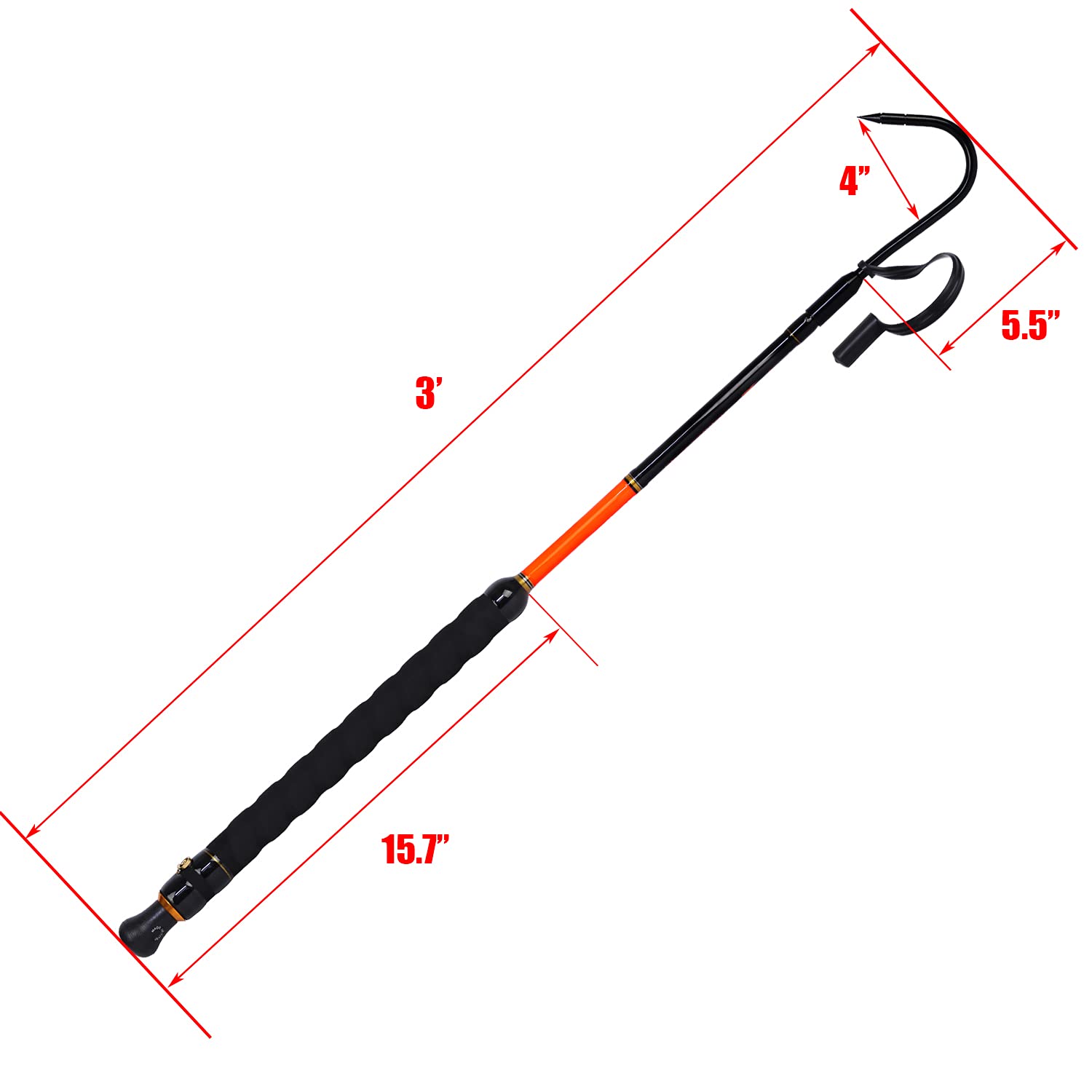 Fiblink Fishing Gaff Fiberglass Handle Stainless Steel Hooked Gaff (3’ & 5’ & 6’, 66 lb Test) (Lenght: 3')