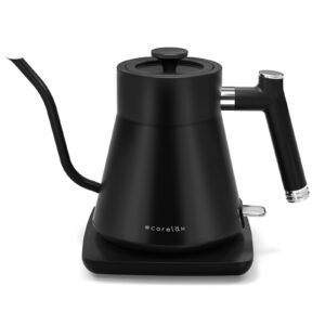 ecorelax gooseneck electric kettle, pour over coffee and tea kettle, 100% stainless steel inner with leak proof design, 1200w rapid heating, strix boil-dry protection, 0.8l, matte black