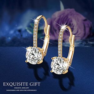 Ladies 1 Carat Diamond Pendant Earrings 18K Gold Plated Cubic Zirconia Hanging Lever Bridal Earrings Girls and Women's Fashion Jewelry (gold)