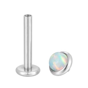 FM FM42 Stainless Steel 4mm Diameter Simulated Opal 16G 6/8/10mm Height Labret Monroe Stud (Pack of 6)