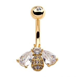 pierced owl 14ga golden honey bee with clustered cz & beads 316l surgical stainless steel navel belly button ring