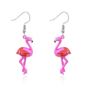 kafu unique pink enamel oil flamingo bird dangle earrings cute animal flamingo metal dangle earring jewelry for women (flamingo)