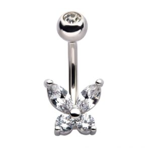 pierced owl 14ga clear simple cz butterfly 316l surgical stainless steel navel belly button ring