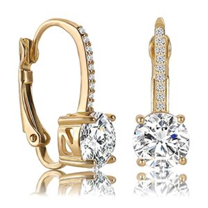 Ladies 1 Carat Diamond Pendant Earrings 18K Gold Plated Cubic Zirconia Hanging Lever Bridal Earrings Girls and Women's Fashion Jewelry (gold)