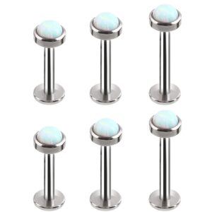 fm fm42 stainless steel 4mm diameter simulated opal 16g 6/8/10mm height labret monroe stud (pack of 6)