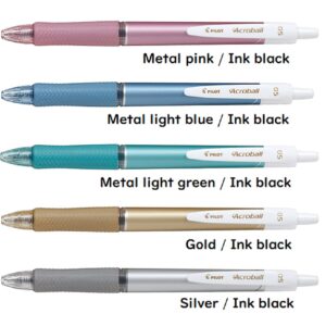 Pilot Japan Pilot Acroball T Series Retractable Ballpoint Pen 0.5mm Black Ink 5 Body Colors Set BAB-15EFT With Kanji LOVE Sticker, 0.44 x 5.61 2.22 in