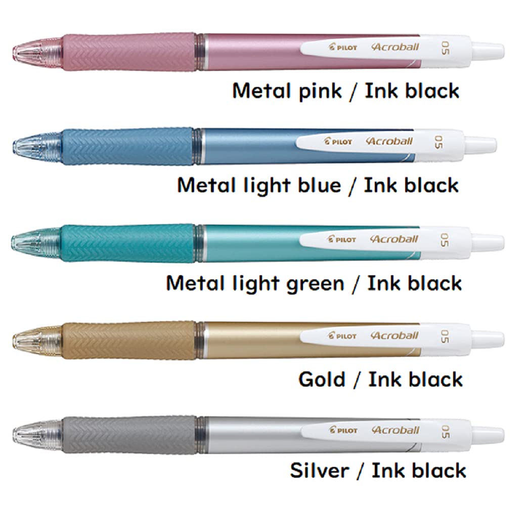 Pilot Japan Pilot Acroball T Series Retractable Ballpoint Pen 0.5mm Black Ink 5 Body Colors Set BAB-15EFT With Kanji LOVE Sticker, 0.44 x 5.61 2.22 in