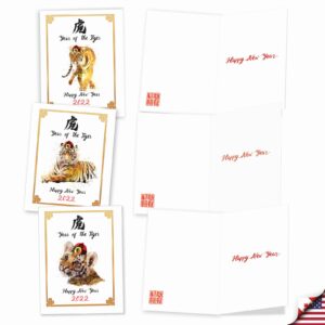 The Best Card Company - 20 Lunar New Year 2022 Box Set 4 x 5.12 Inch w/Envelopes (not Gold Foil) Chinese Animals for Men, Women Variety Pack (10 Designs, 2 Each) Year of The Tiger AM8989CNG-B2x10-22