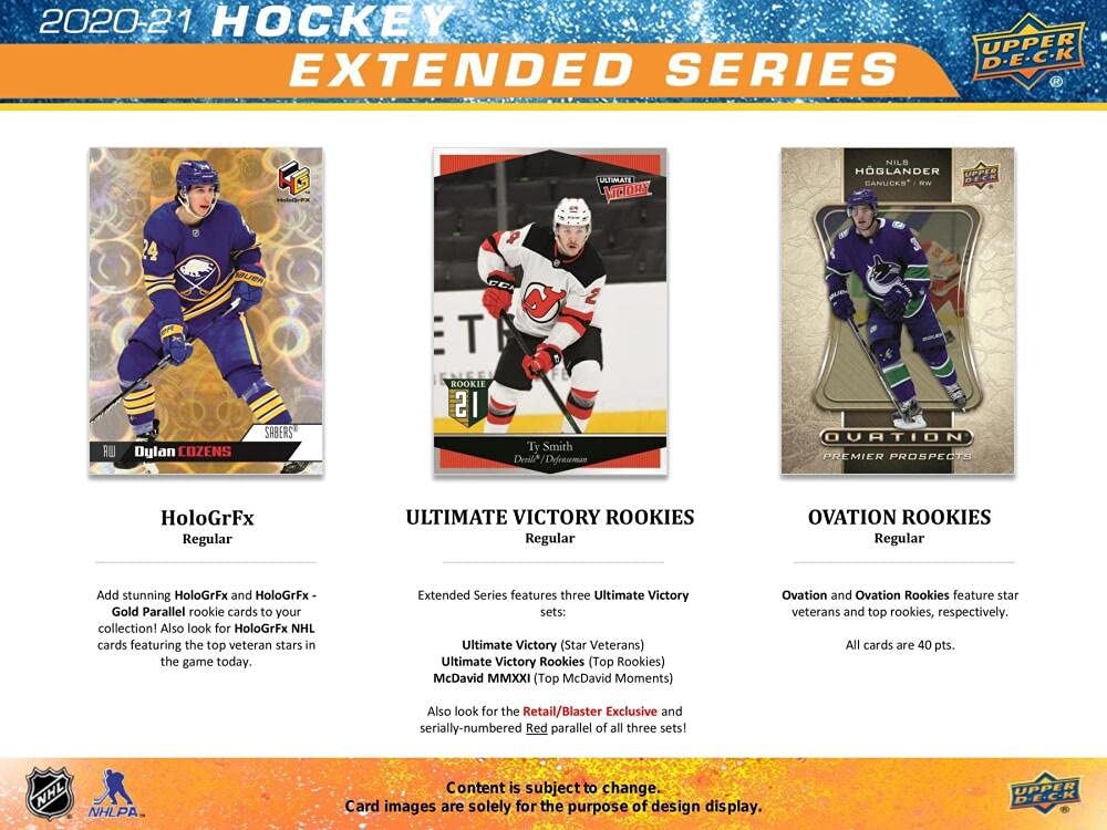 2020/21 Upper Deck Extended Series Retail Box - 24 Packs of 8 Cards - 6 Young Guns Each Box