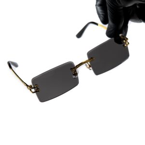 Street Knitted Men's Vintage Rimless Gold Frame Black Tint Retro Rectangular Sunglasses