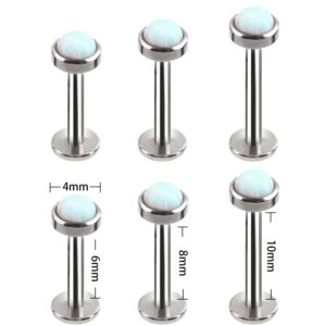 FM FM42 Stainless Steel 4mm Diameter Simulated Opal 16G 6/8/10mm Height Labret Monroe Stud (Pack of 6)