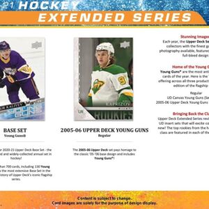 2020/21 Upper Deck Extended Series Retail Box - 24 Packs of 8 Cards - 6 Young Guns Each Box