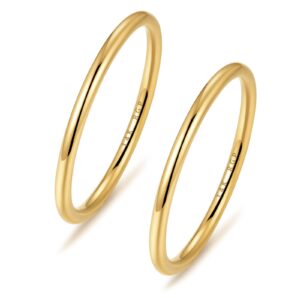 nokmit 2pcs 1.5mm 14k gold plated rings for women thin gold ring dainty cute stacking stackable thumb pinky band non tarnish comfort fit size 5 to 10 (7)