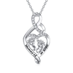 pelovny mommy of an angel necklace sterling silver foot print necklace memorial jewelry sympathy gift for women mother mom