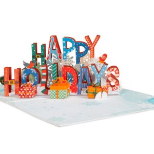 Paper Love Pop Up Christmas Card, Happy Holidays, Handmade 3D Popup Card, 5" x 7"