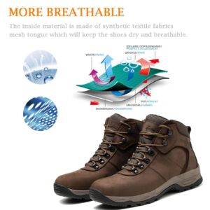 AZXPROT Waterproof Hiking Boots for Men, Outdoor Lightweight Trekking Trails Shoes Backpacking Mountaineering Boots Brown 12