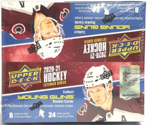 2020/21 upper deck extended series retail box - 24 packs of 8 cards - 6 young guns each box