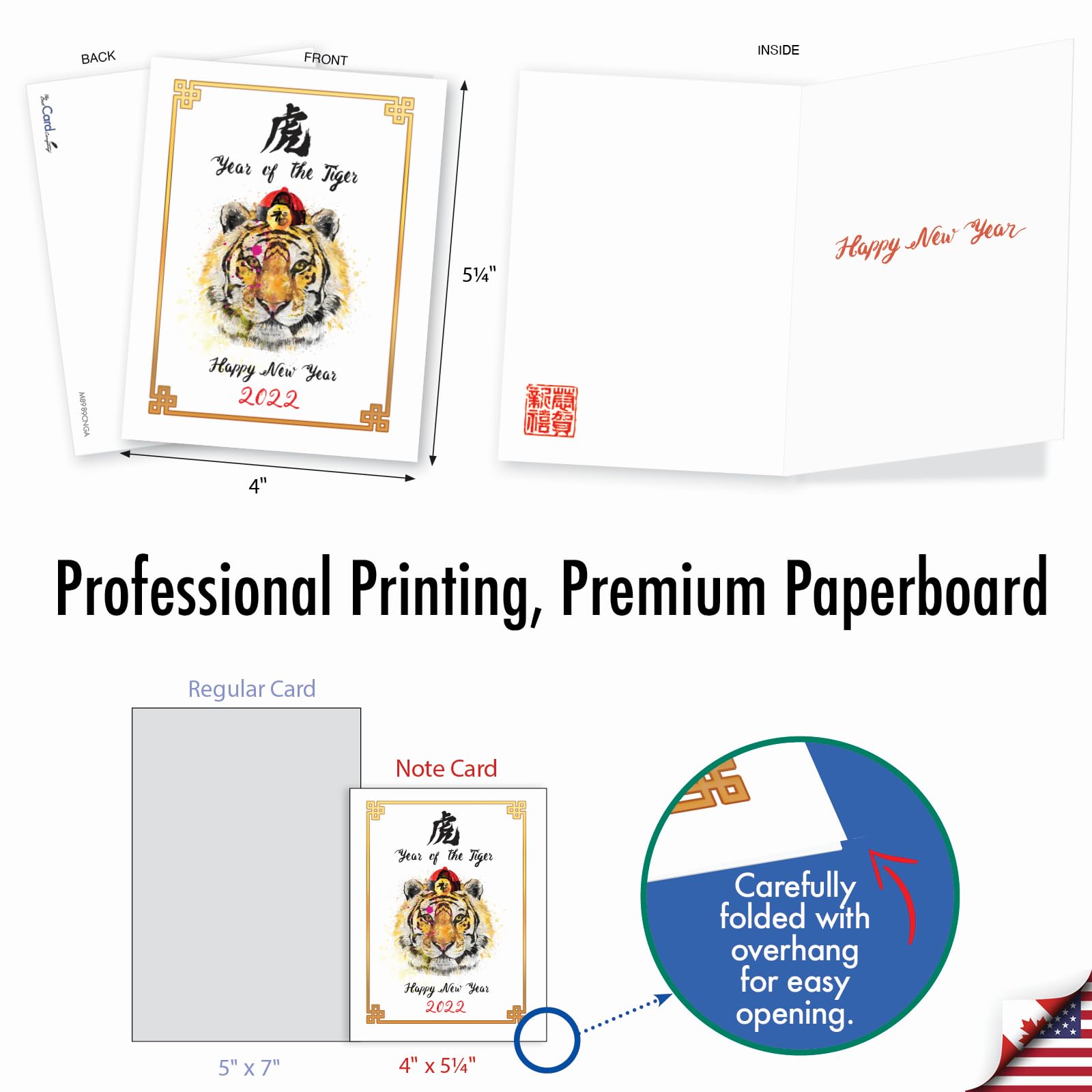 The Best Card Company - 20 Lunar New Year 2022 Box Set 4 x 5.12 Inch w/Envelopes (not Gold Foil) Chinese Animals for Men, Women Variety Pack (10 Designs, 2 Each) Year of The Tiger AM8989CNG-B2x10-22