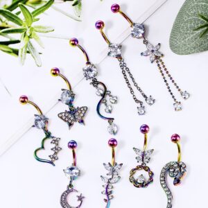 Vsnnsns 14G Belly Button Rings Belly Rings for Women Stainless Steel Butterfly Belly Piercing Jewelry Surgical Steel Dangle Belly Button Rings Curved Navel Ring Barbell Body Jewelry Piercing Rainbow