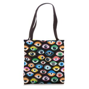 mystic eyes evil eye spiritual pattern eyelid talisman tote bag