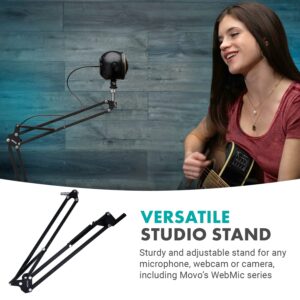 Movo Studio Boom Microphone Arm for Webcam - Scissor Suspension Stand for Webcam, WebMic, Microphone, Ring Light with USB-C to USB-A Extension Cable and Thread Adapters - Boom Arm for Microphone