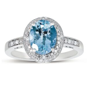 kokav 925 sterling silver genuine aquamarine 1 ct oval diamond ring, size 7