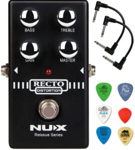 briskdrop nux recto distortion guitar effect pedal bundle with 2 patch cables and 6 dunlop picks, rectobundle2