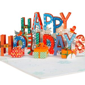 paper love pop up christmas card, happy holidays, handmade 3d popup card, 5" x 7"