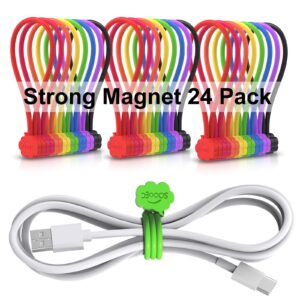 soooec magnetic cable ties, 24 pack 7.2" magnetic cord ties cute cloud design, reusable silicone twist ties with strong magnet for cord organizer keeper wrap clips, fridge magnets, assorted colors.