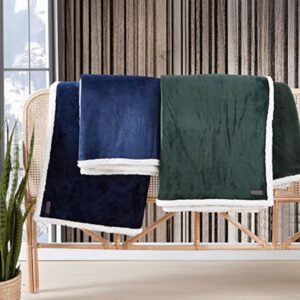 Eddie Bauer - Queen Blanket, Reversible Fleece & Faux Shearling Blanket, Plush & Cozy Home Decor (Solid Navy, Queen)