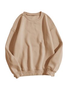 verdusa women's oversized crew neck long sleeve drop shoulder pullover sweatshirt top khaki xl