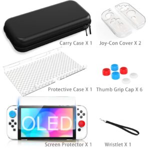 HEYSTOP Case for Nintendo Switch OLED Model, Protection for Switch OLED Switch Case OLED Kit Accessories Cover for Nintendo Switch OLED with Tempered Glass Screen and Thumb Covers Grips