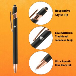 Pilot Japan Pilot Acroball T Series Retractable Ballpoint Pen 0.5mm Black Ink 5 Body Colors Set BAB-15EFT With Kanji LOVE Sticker, 0.44 x 5.61 2.22 in